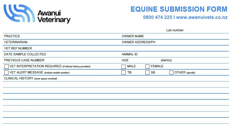 Equine submission form (pad) - Awanui Veterinary