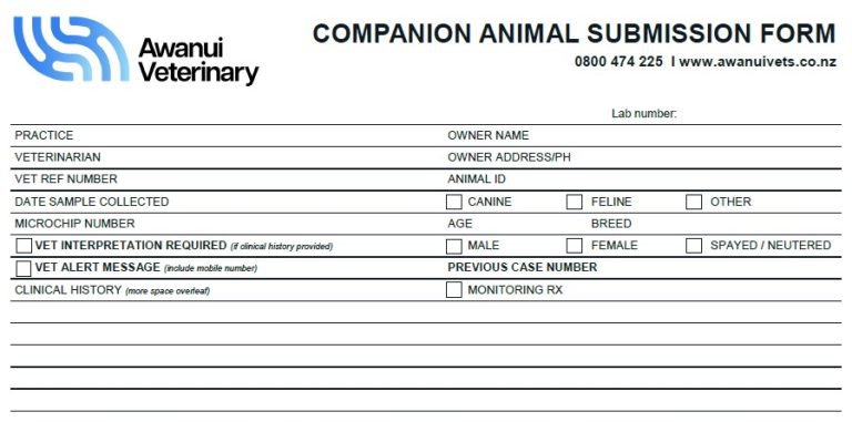 Companion animal submission form (pad) - Awanui Veterinary